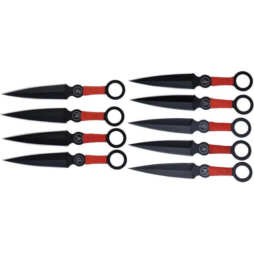 Perfect Point 4504 Throwing Black Fixed Blade Knife Set Red Handles ...